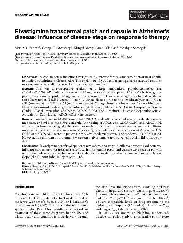 (PDF) Rivastigmine transdermal patch and capsule in Alzheimer's disease ...