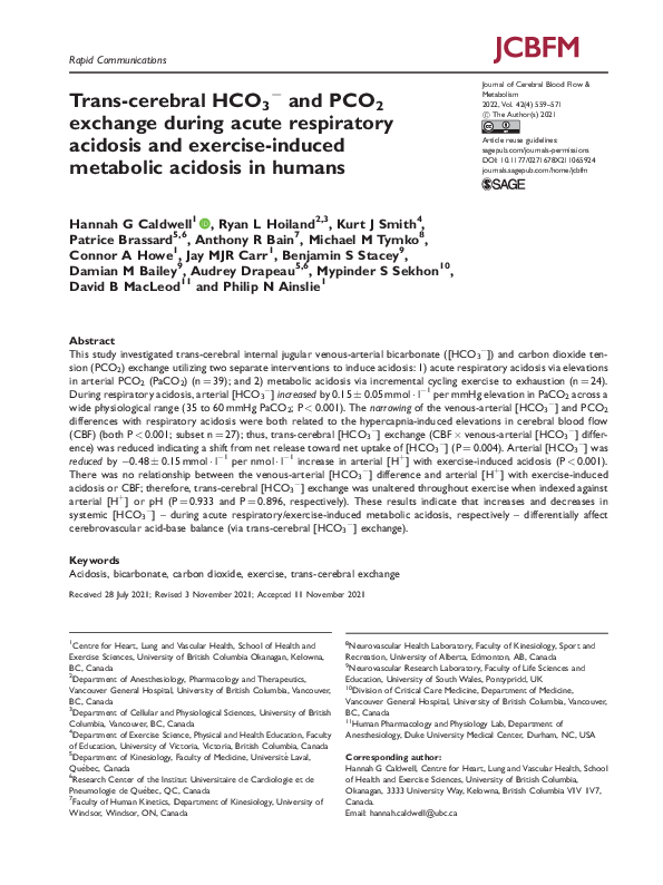 (PDF) Trans-cerebral HCO3− and PCO2 exchange during acute respiratory ...