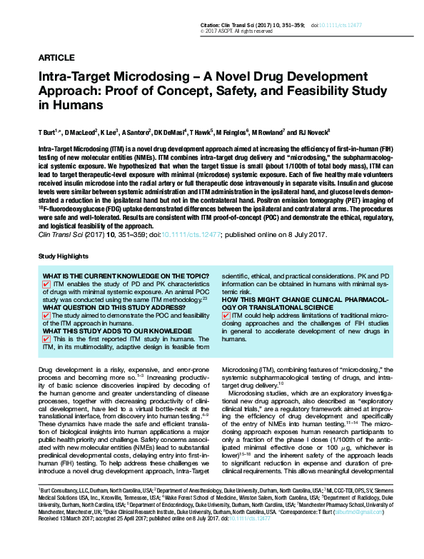 (PDF) Intra-Target Microdosing - A Novel Drug Development Approach ...