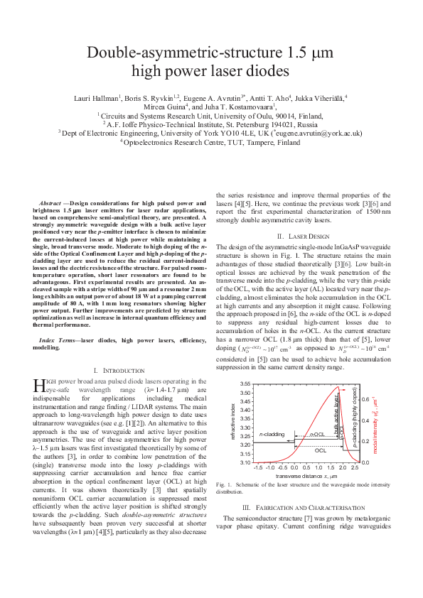 Pdf Double Asymmetric Structure 1 5 μ M High Power Laser Diodes