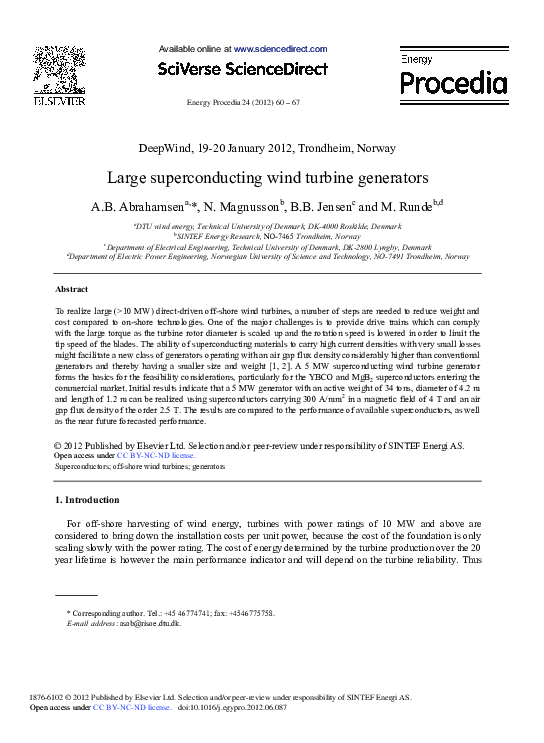 Pdf Large Superconducting Wind Turbine Generators