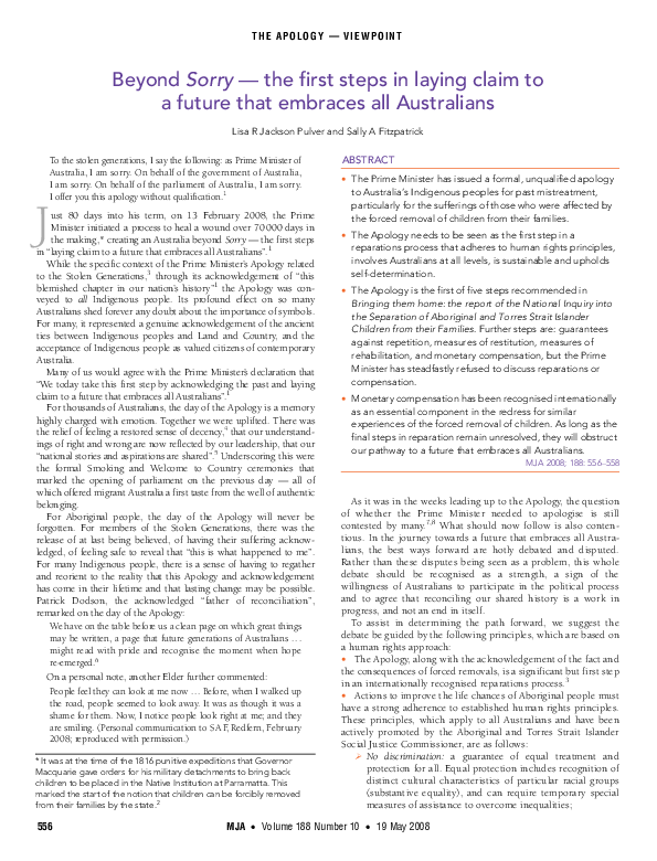 (PDF) Beyond Sorry — the first steps in laying claim to a future that ...