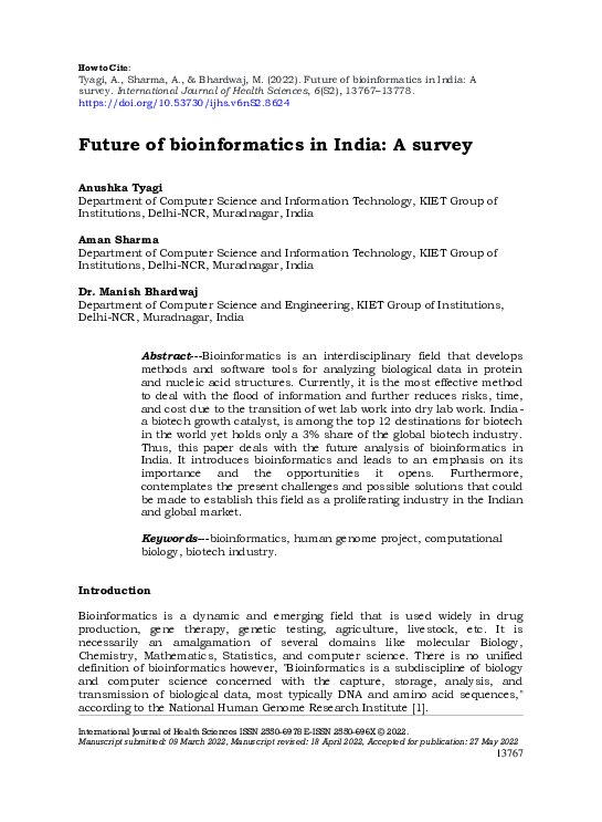 (PDF) Future of bioinformatics in India