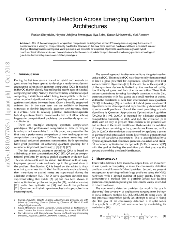 (PDF) Community Detection Across Emerging Quantum Architectures | Susan ...