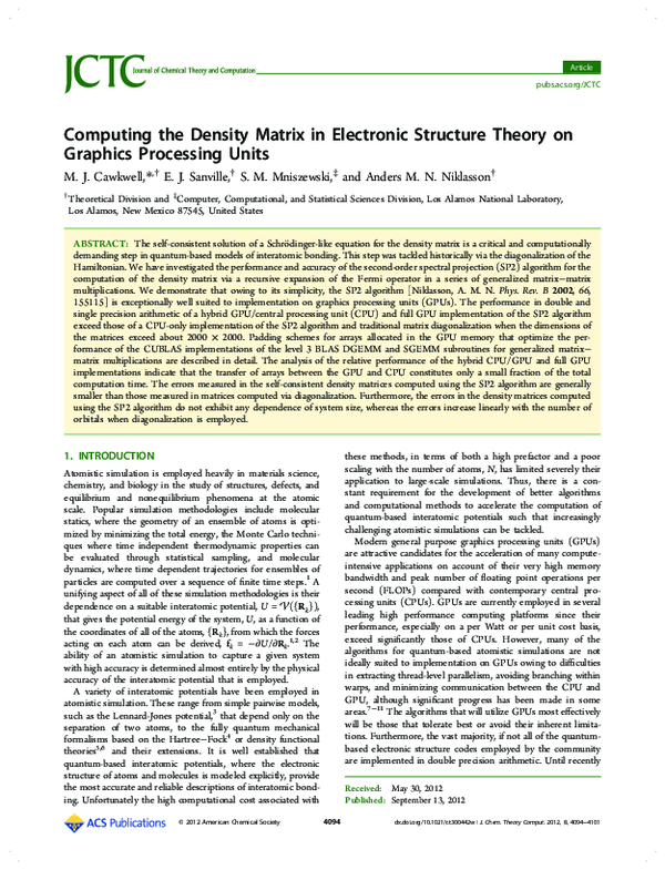 (PDF) Computing the Density Matrix in Electronic Structure Theory on Graphics Processing Units