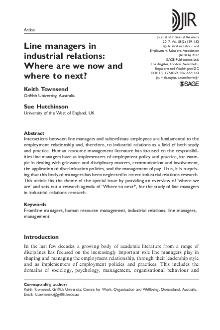 (PDF) Line managers in industrial relations: Where are we now and where ...