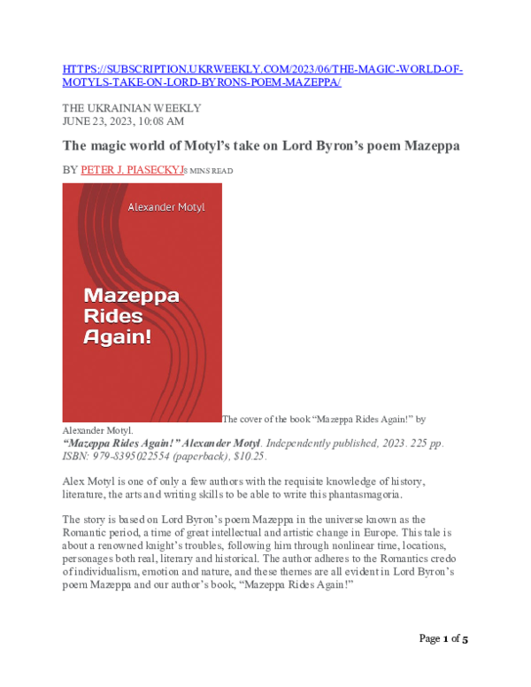 (DOC) The magic world of Motyl's take on Lord Byron's poem Mazeppa