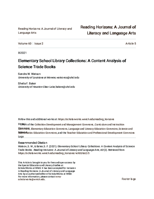 (PDF) Elementary School Library Collections: A Content Analysis of ...