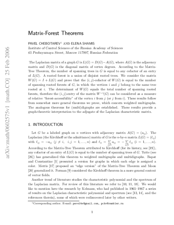 (PDF) Matrix-forest theorems