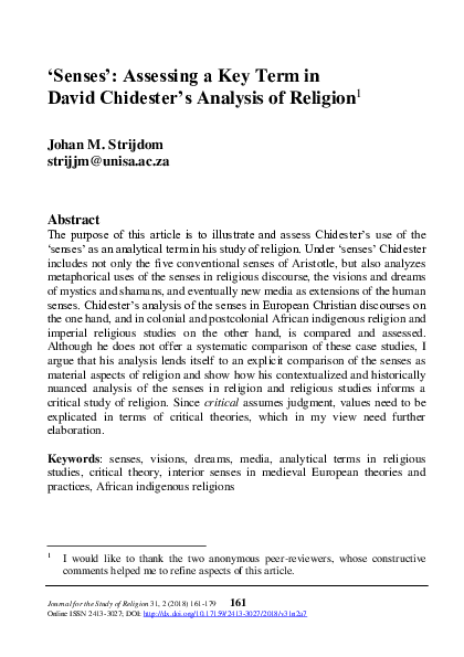 (PDF) Senses': Assessing a Key Term in David Chidester's Analysis of ...