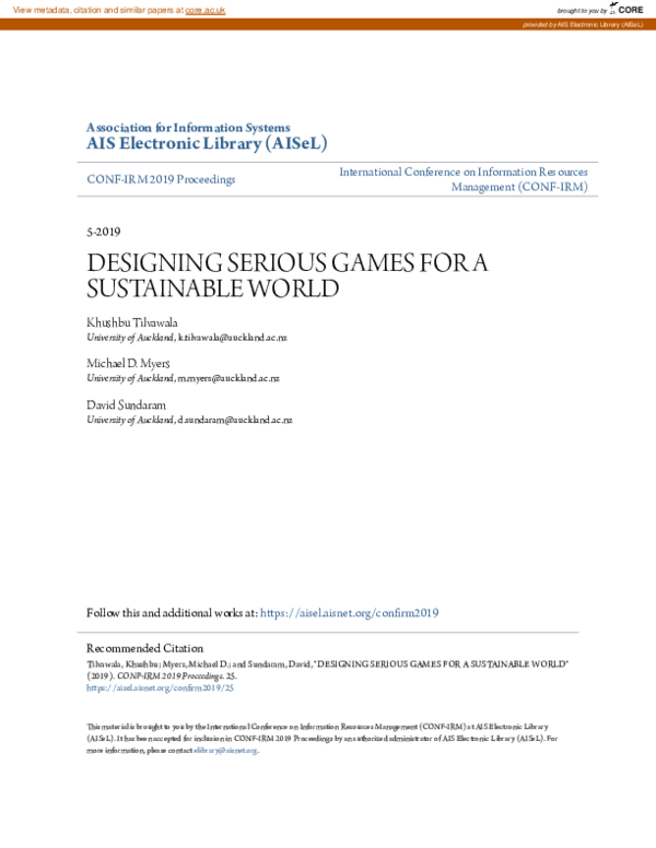 (PDF) Designing Serious Games for a Sustainable World