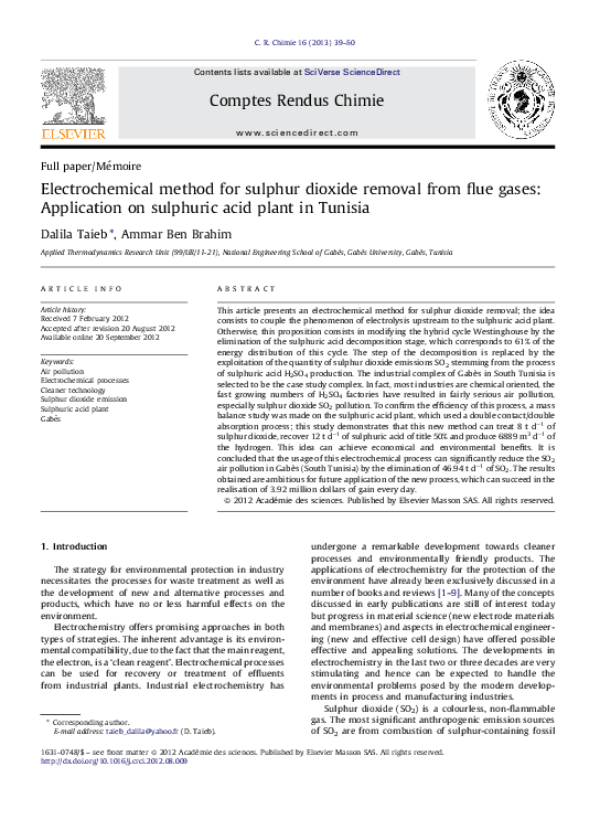 (PDF) Electrochemical method for sulphur dioxide removal from flue ...