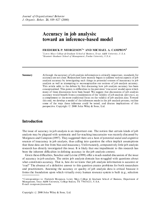 (PDF) Accuracy in job analysis: toward an inference-based model