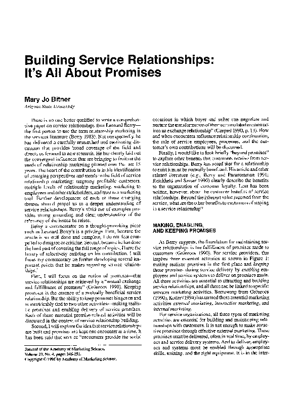 (PDF) Building Service Relationships: It's all about Promises