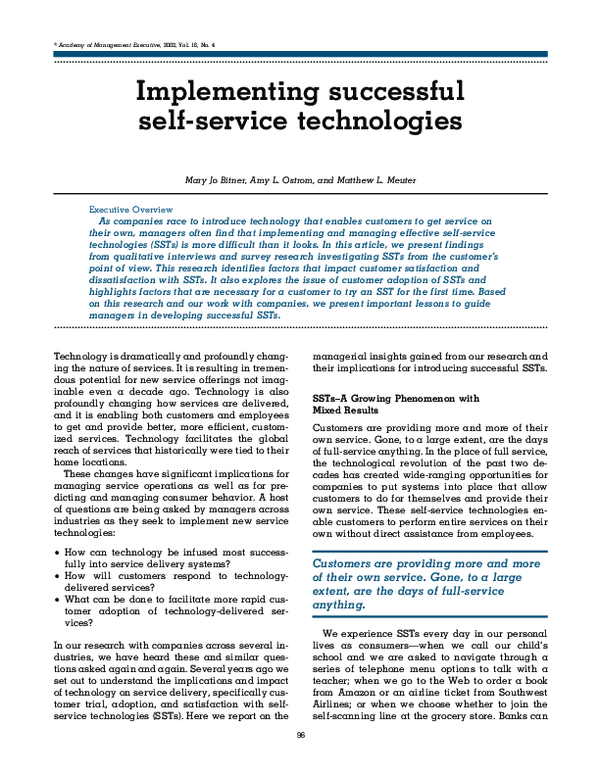 (PDF) Implementing successful self-service technologies