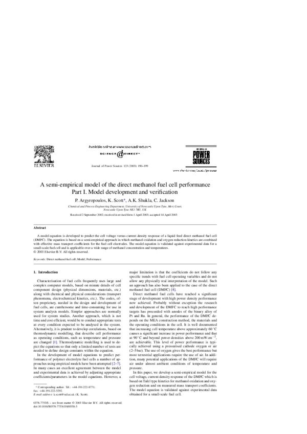 (PDF) A semi-empirical model of the direct methanol fuel cell performance Part I. Model ...