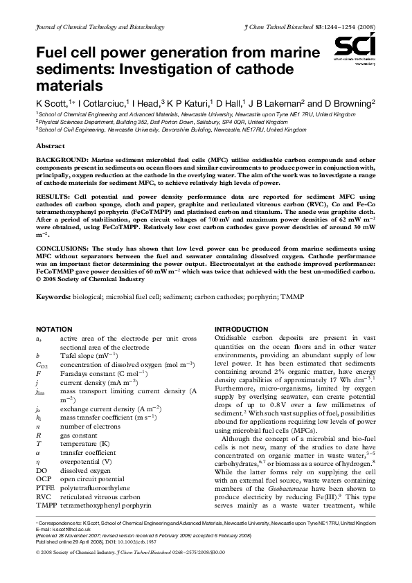 (PDF) Fuel cell power generation from marine sediments: Investigation ...