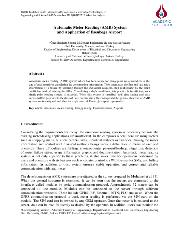(PDF) Automatic Meter Reading (AMR) System and Application of Esenboga Airport