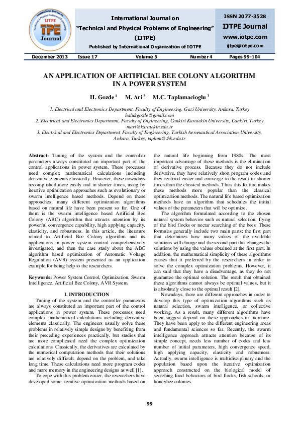 (PDF) An Application of Artificial Bee Colony Algorithm in a Power System