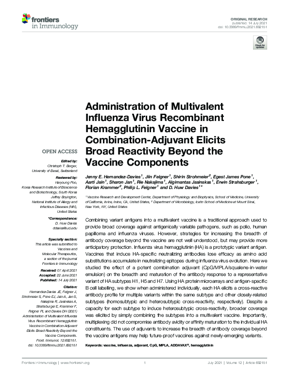 (PDF) Administration of Multivalent Influenza Virus Recombinant ...