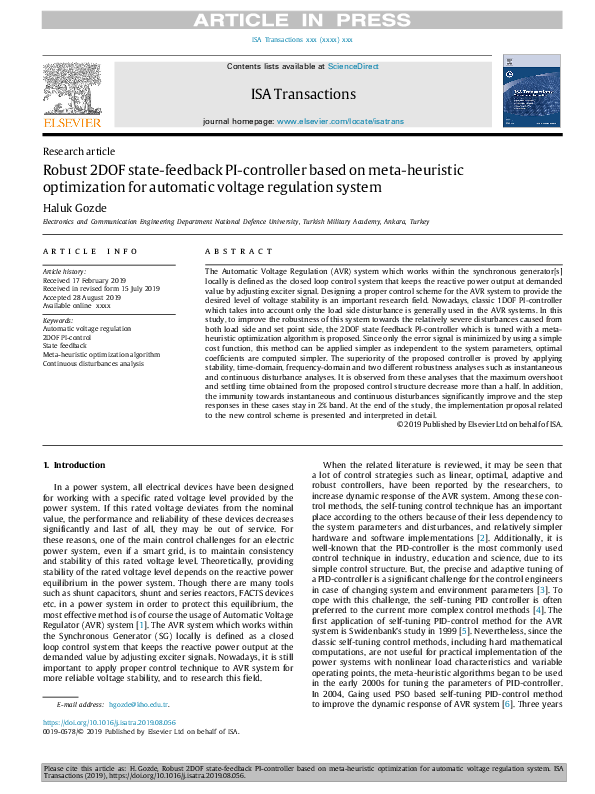 (PDF) Robust 2DOF state-feedback PI-controller based on meta-heuristic optimization for ...