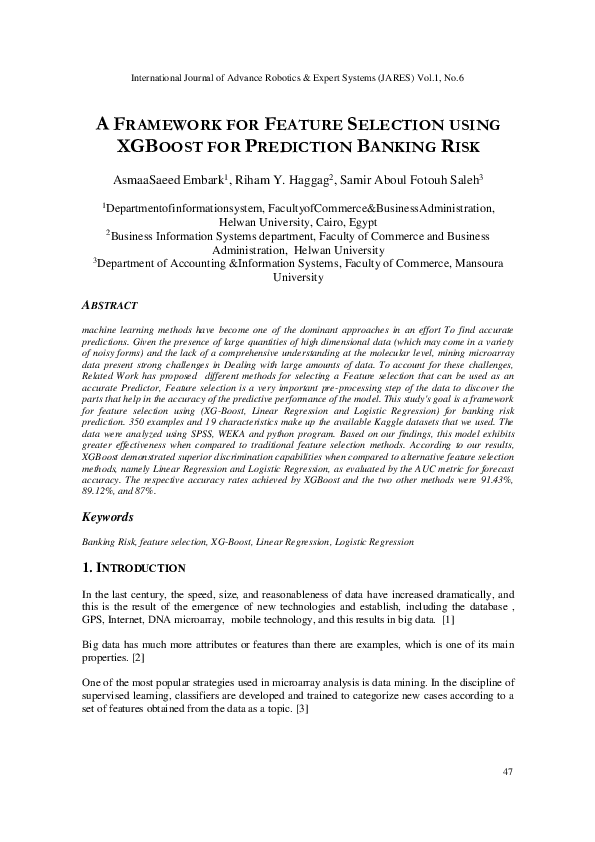 Pdf A Framework For Feature Selection Using Xgboost For Prediction