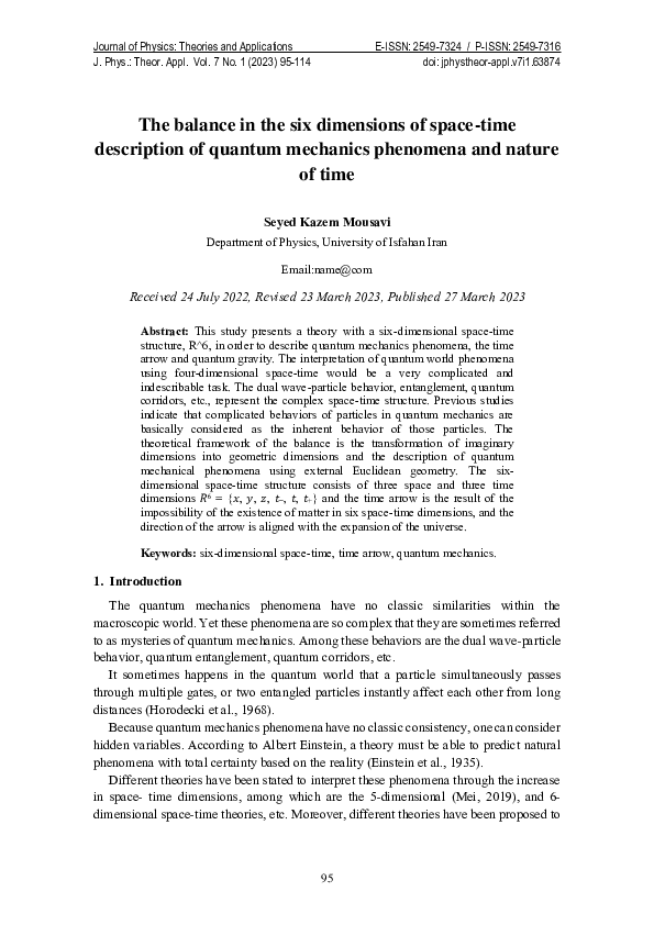 (PDF) The balance in the six dimensions of space-time description of quantum mechanics phenomena ...