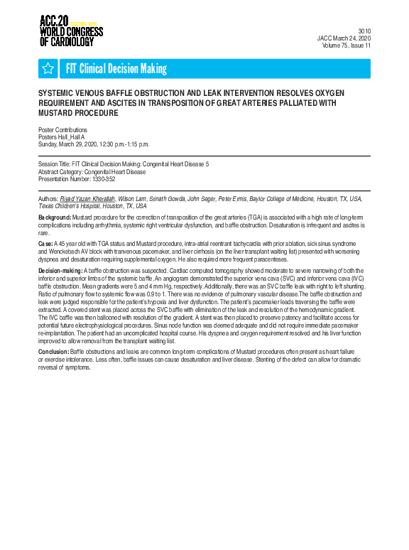 (PDF) Systemic Venous Baffle Obstruction and Leak Intervention Resolves ...