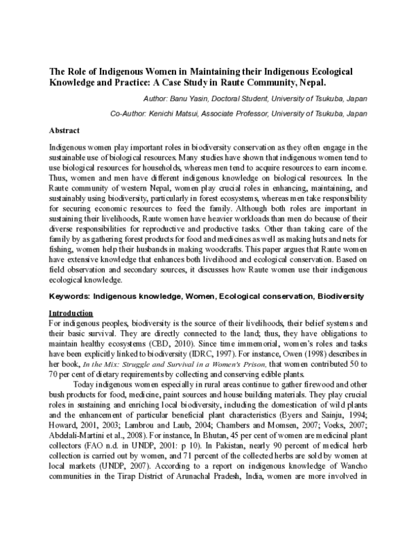 (PDF) The Role of Indigenous Women in Maintaining their Indigenous ...