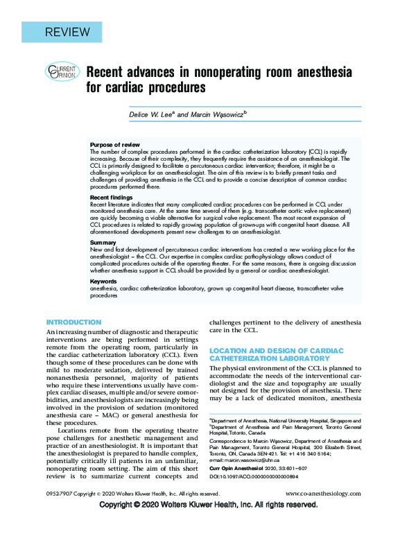 (PDF) Recent advances in nonoperating room anesthesia for cardiac ...