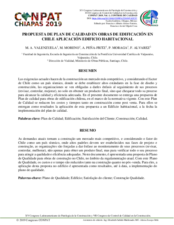 (PDF) Propuesta De Plan De Calidad en Obras De Edificación en Chile Aplicación Edificio Habitacional