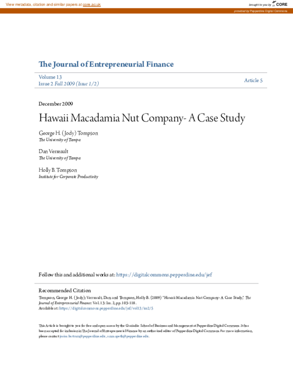 (PDF) Hawaii Macadamia Nut Company- A Case Study