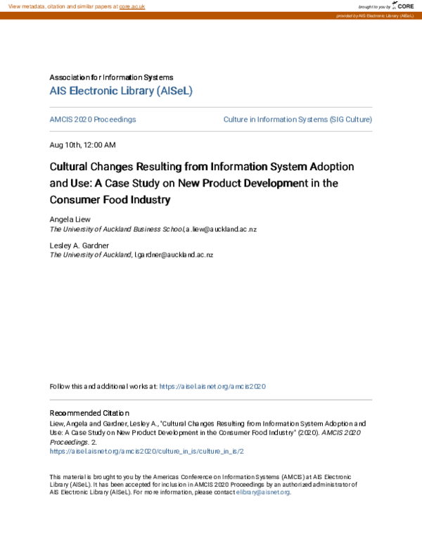 (PDF) Cultural Changes Resulting from Information System Adoption and ...