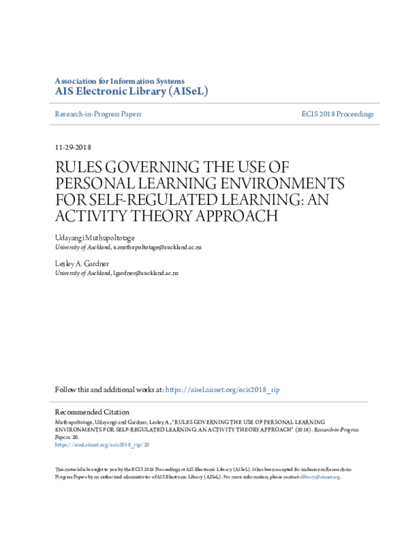 (PDF) Rules Governing the Use of Personal Learning Environments for Self-regulated Learning: an ...
