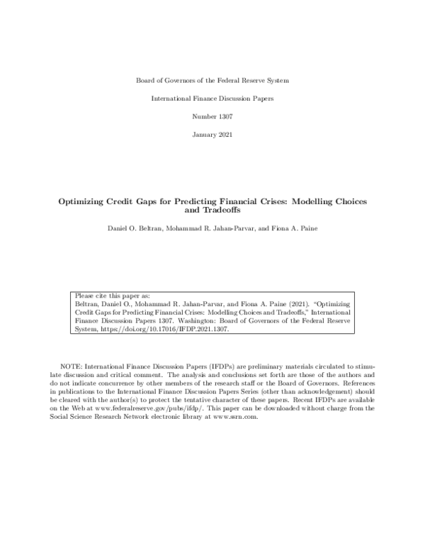 (PDF) Optimizing Credit Gaps for Predicting Financial Crises: Modelling Choices and Tradeoffs