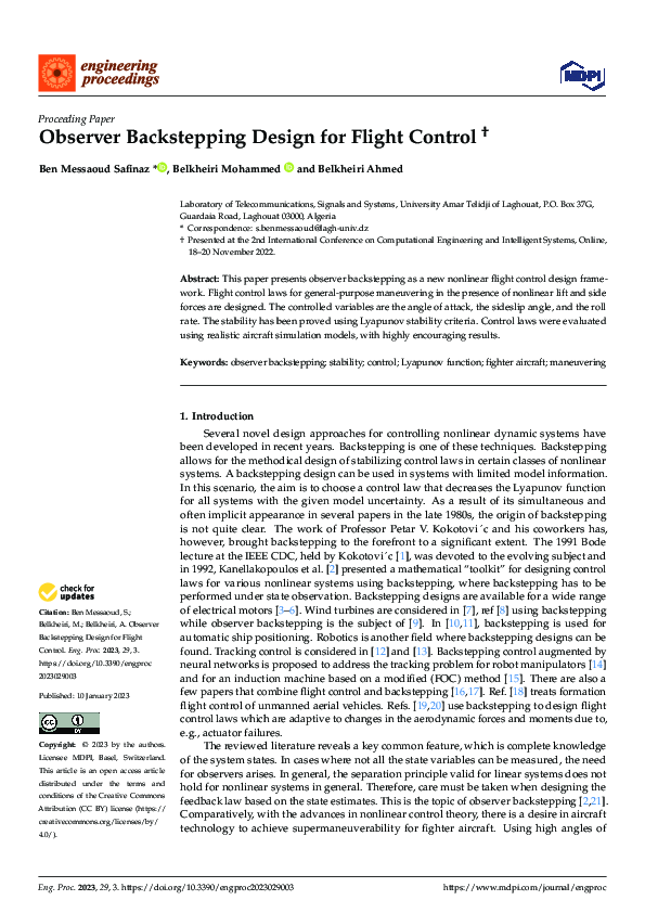 (PDF) Observer Backstepping Design for Flight Control