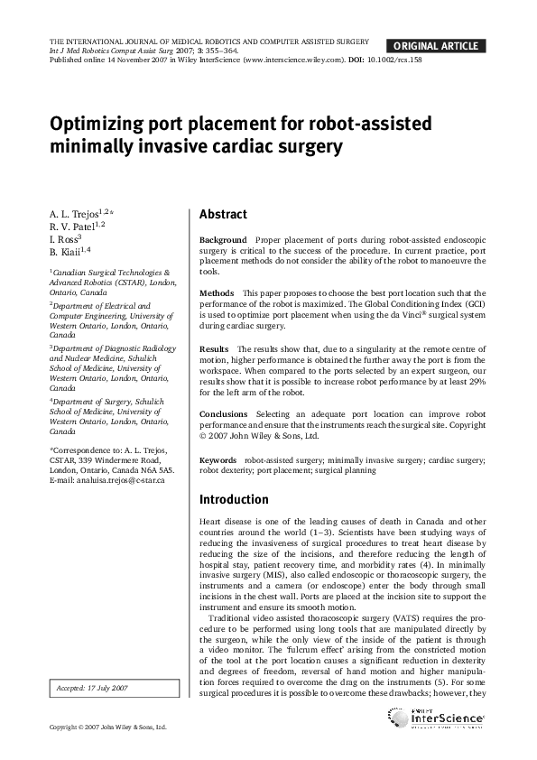 (PDF) Optimizing port placement for robot-assisted minimally invasive cardiac surgery
