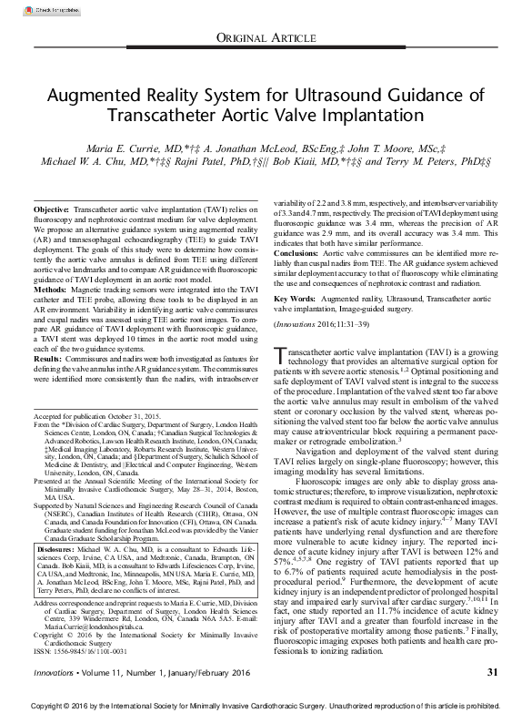 (PDF) Augmented Reality System for Ultrasound Guidance of Transcatheter ...