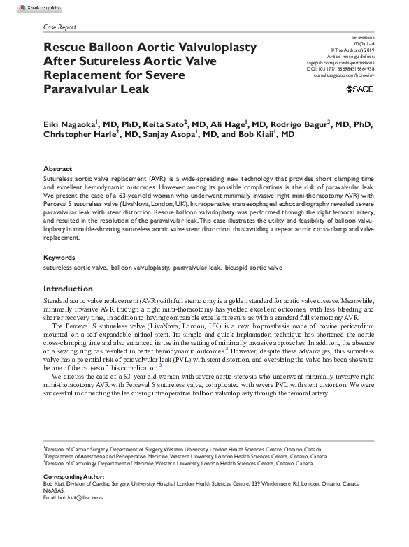 (PDF) Rescue Balloon Aortic Valvuloplasty After Sutureless Aortic Valve Replacement for Severe ...