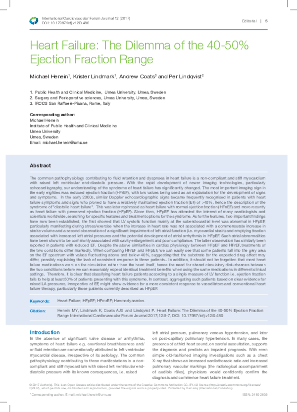 (PDF) Heart Failure: The Dilemma of the 40-50% Ejection Fraction Range