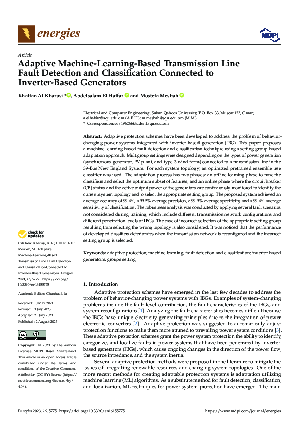 Pdf Adaptive Machine Learning Based Transmission Line Fault Detection And Classification