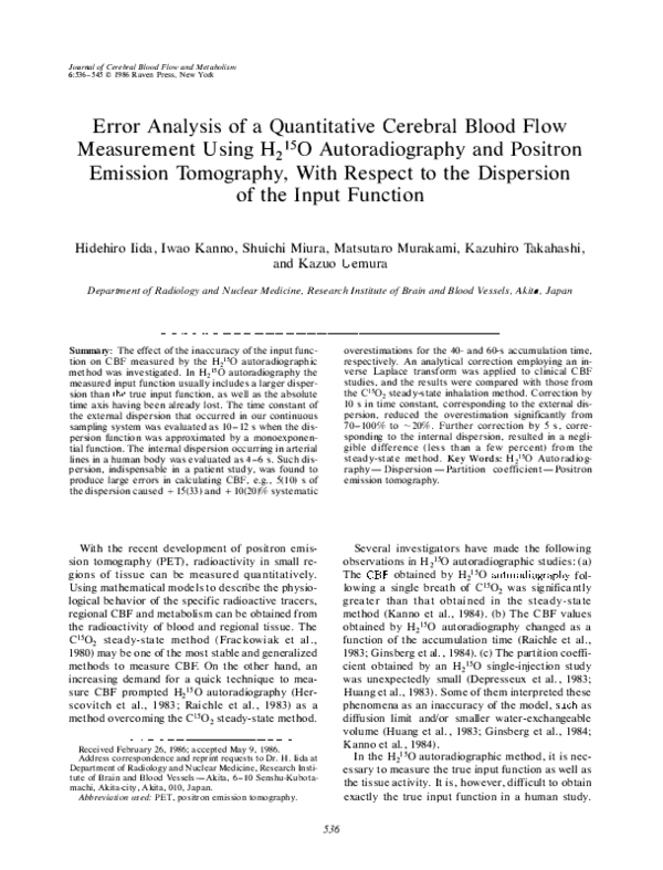 (PDF) Error Analysis of a Quantitative Cerebral Blood Flow Measurement ...