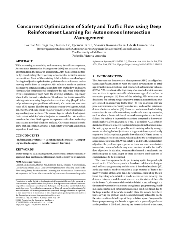 Pdf Concurrent Optimization Of Safety And Traffic Flow Using Deep Reinforcement Learning For