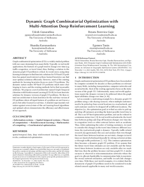 (PDF) Dynamic graph combinatorial optimization with multi-attention deep reinforcement learning ...