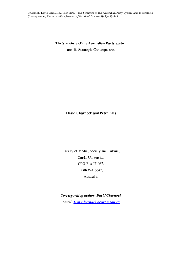 (PDF) The structure of the Australian party system and its strategic ...