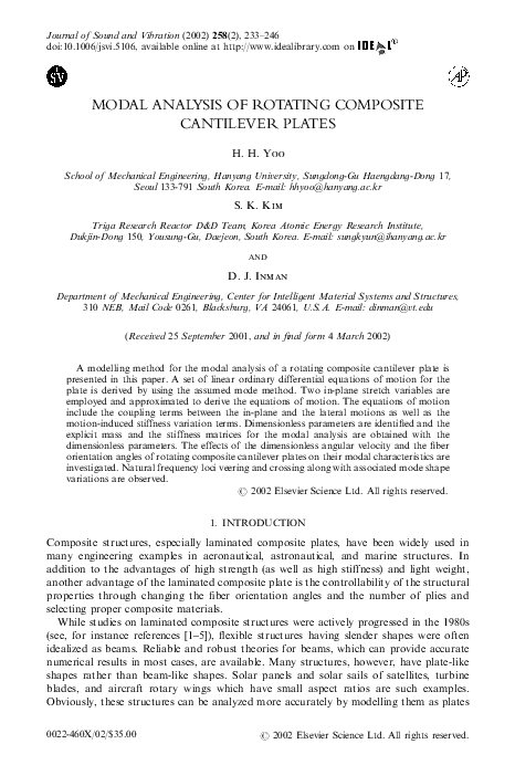 (PDF) Modal Analysis of Rotating Composite Cantilever Plates