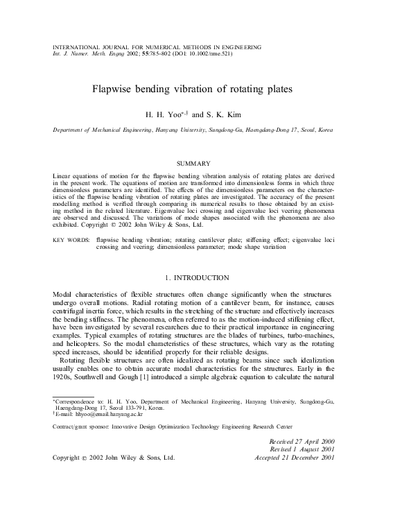 (PDF) Flapwise bending vibration of rotating plates