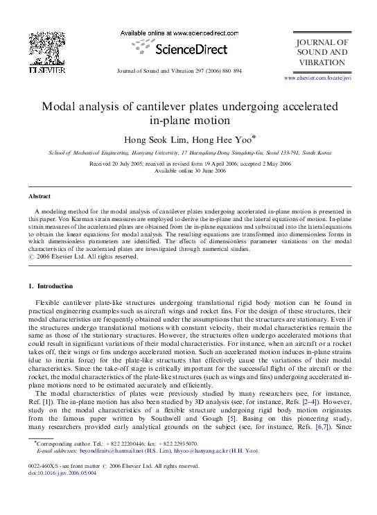 (PDF) Modal analysis of cantilever plates undergoing accelerated in ...