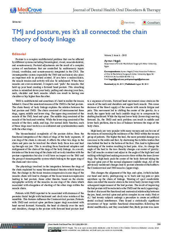 (PDF) TMJ and Posture, Yes it’s All Connected: The Chain Theory of Body ...