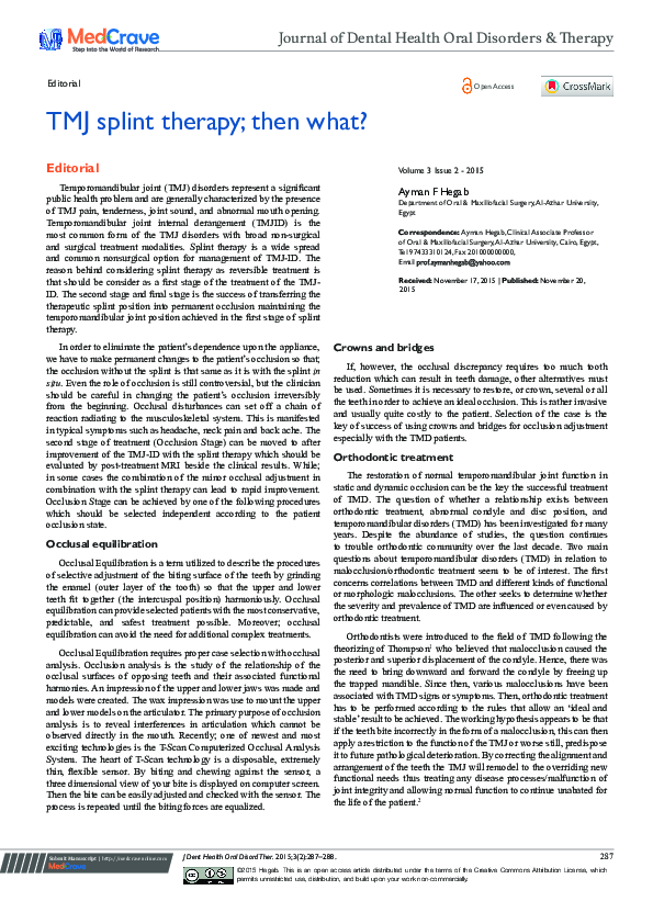 (PDF) TMJ Splint Therapy; Then What? (PDF) TMJ Splint Therapy; Then What?